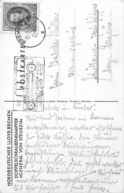 SS GENERAL VON STEUBEN, NORDDEUTSCHER LLOYD SHIP LINE, ARTIST IMAGE ...