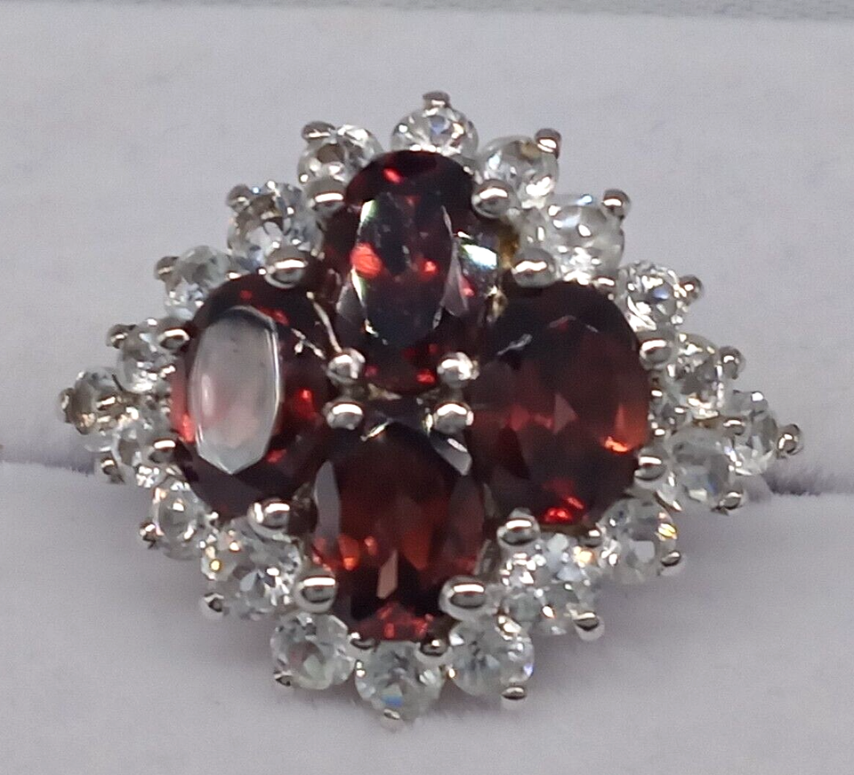 Chuck Clemency Garnet Quartz CZ Gemstone Ring STS 925 Sterling Silver ...