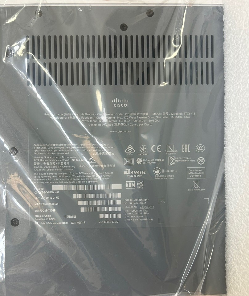 Cisco NOB CS-KITPRO-P60-K9 Webex Room Kit Pro CS-T10-TS+, CTS-CAM-P60 ...