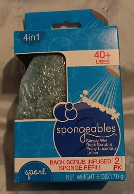 2 pk Sponge Refill Sport Spongeables 4 in 1, 40+ Uses Back Scrub ...