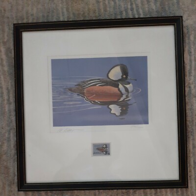 Al Gilbert 1978/79 Duck Stamp Print" Hooded Mergenser" w/Signed Stamp ...