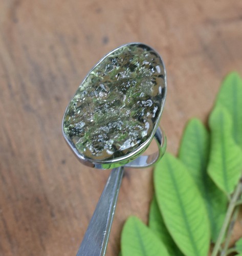 925 Solid Sterling Silver Lab Green Moldavite Ring - 10 US k566 | eBay