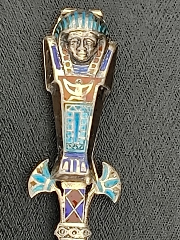 BEAUTIFUL VIENNA SILVER PLIQUE A JOUR SPOON EGYPTIAN REVIVAL MUMMY TUMB ...
