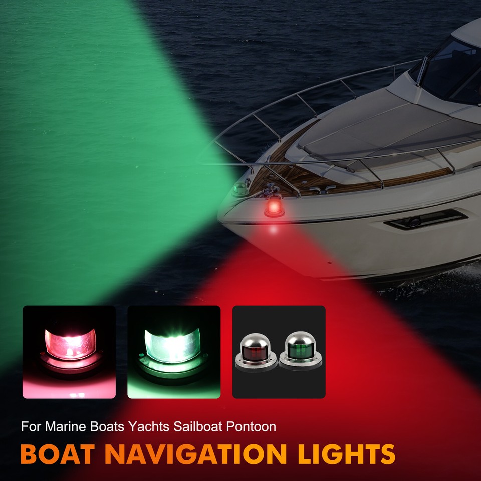 2x 12V Stainless Steel LED Bow Navigation Lights Marine Boat Yacht ...