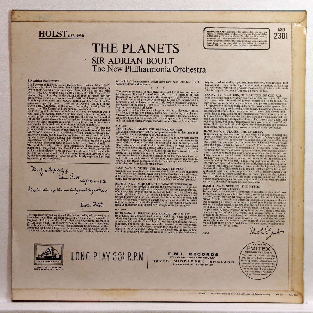 ASD 2301 - SIR ADRIAN BOULT - HOLST the planets EMI LP EX++ | eBay