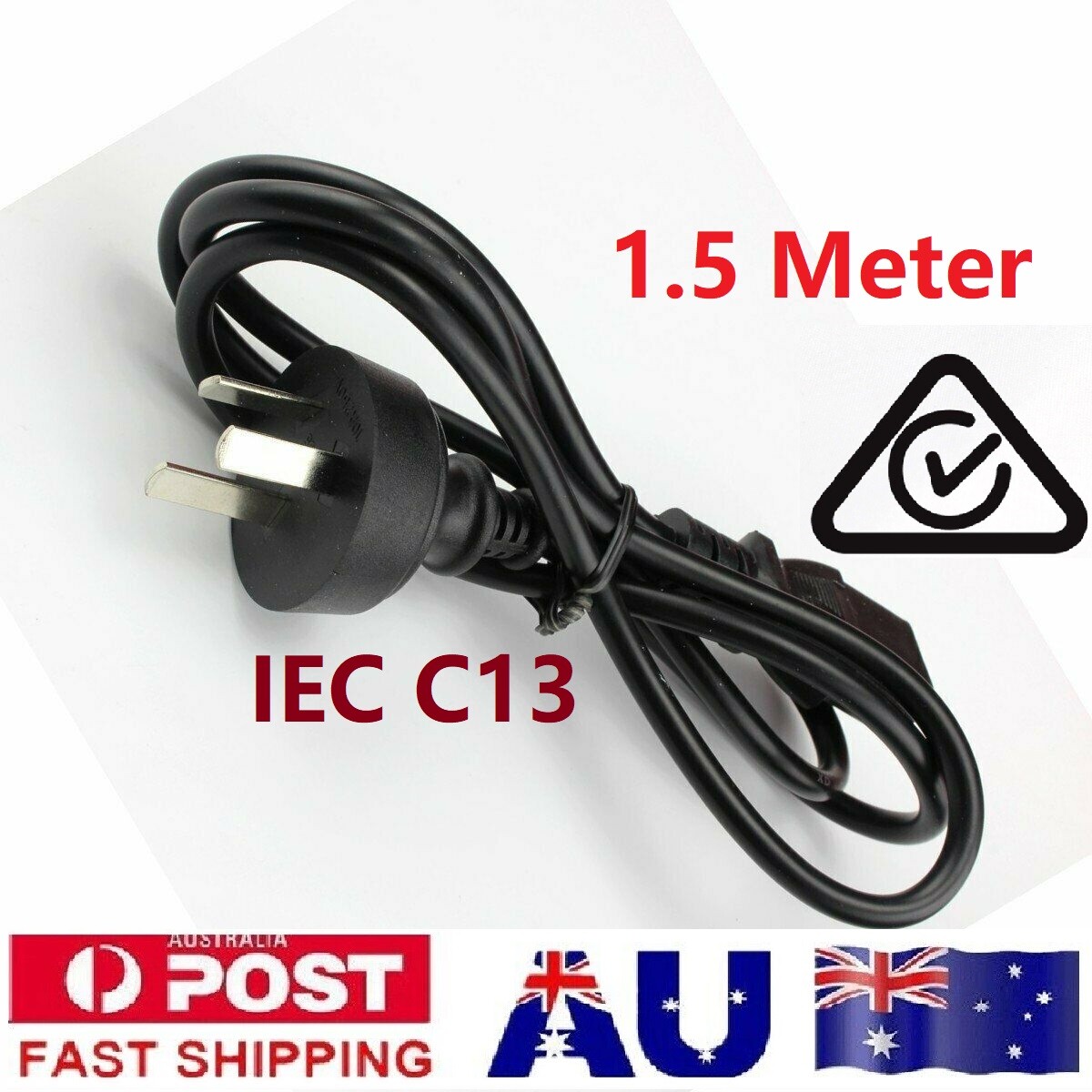 1.5M AU 3 Pin to IEC "Kettle" Plug 240V 10A Mains Power Lead Cable Cord ...