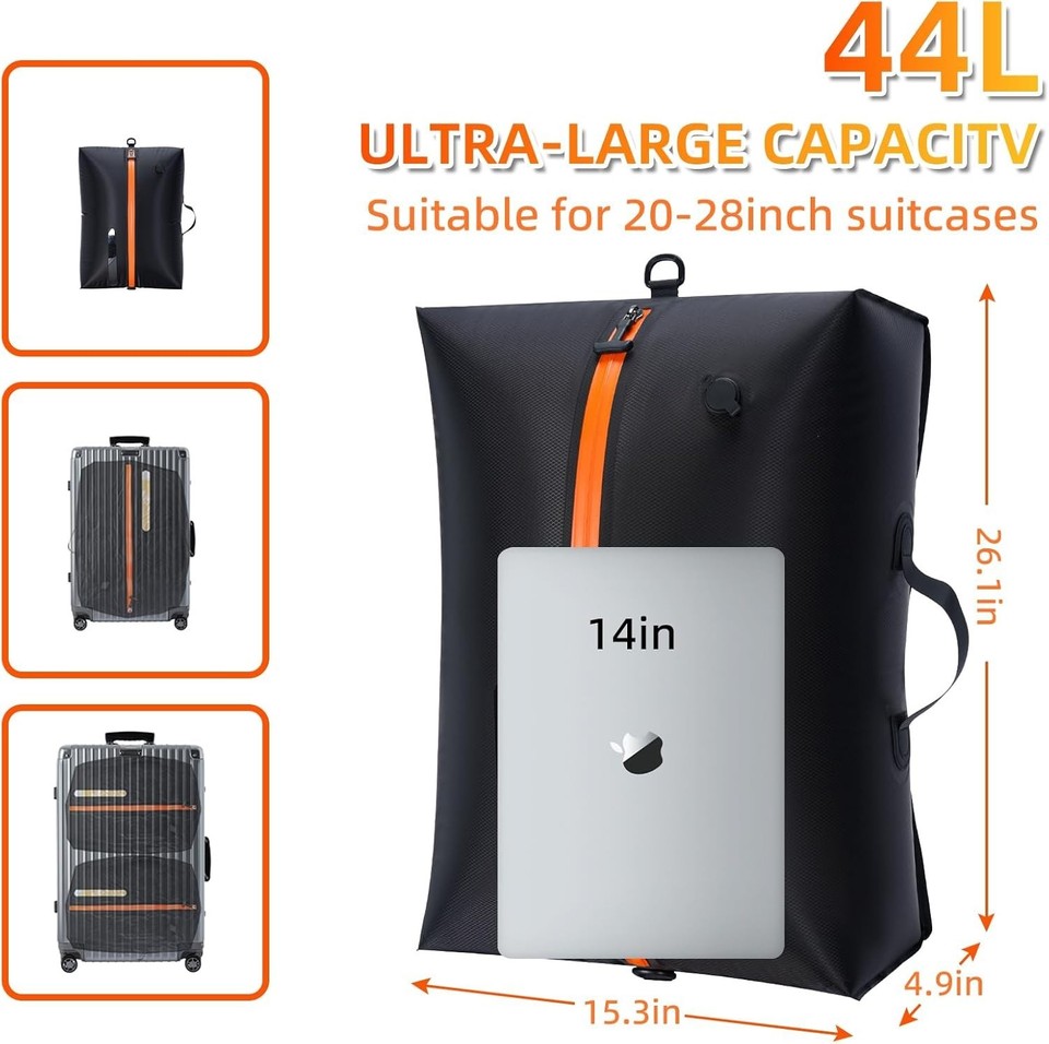 Large Travel Vacuum Storage Bag with Wireless Pump, 44L Compression ...