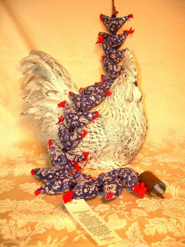 PROSPERITY HENS~40" INDIKA~BLUE COTTON HANDMADE~NORTHERN INDIA~NEW ...