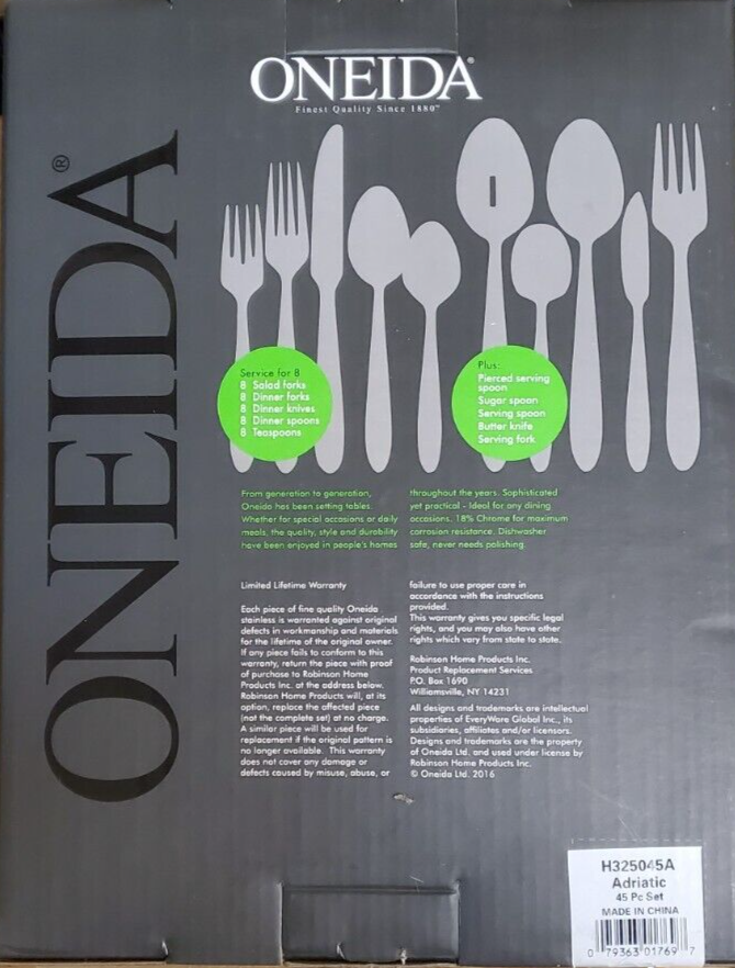 ONEIDA ADRIATIC 45 pc flatware set service for 8.NEW | eBay