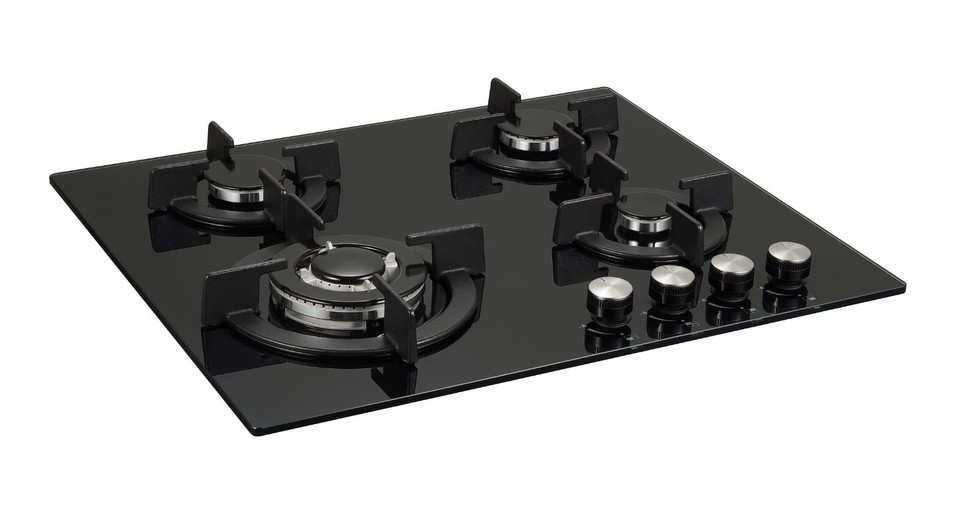 Cookology 60cm Gas on Glass Hob 4-Burner, Wok Zone, Auto Ignite - Black ...