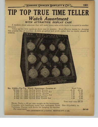 1929 PAPER AD Tip Top Pocket Wrist Watch Store Display Case Showcase ...