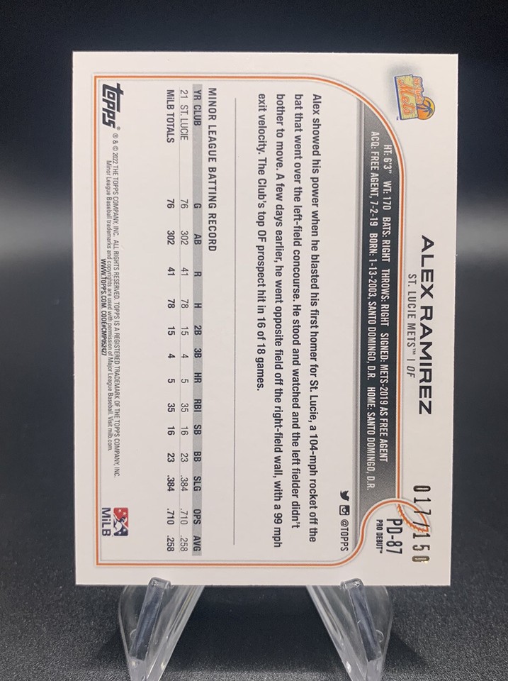 Alex Ramirez /150 Topps Pro Debut Blue #PD87 New York Mets Prospect | eBay