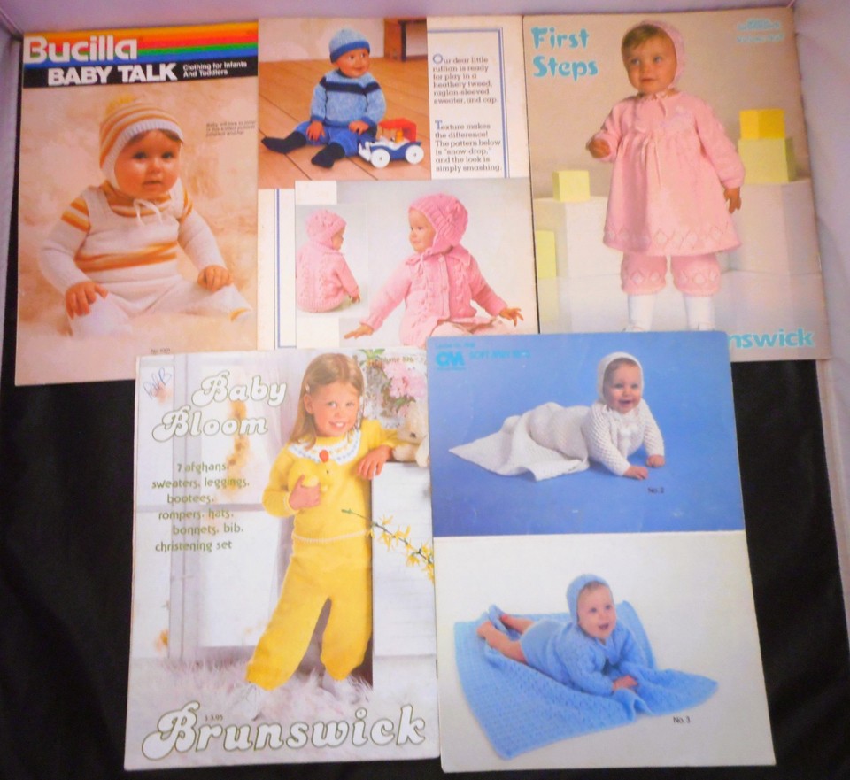 Lot of 5 Vintage Knit Crochet Baby Infant Pattern Books Leaflets 1980s ...