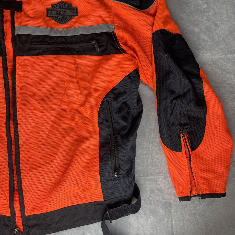 Harley davidson riding jacket 5XL black orange Hi-Vis mesh bar armor ...