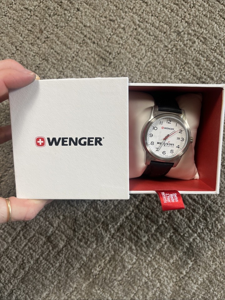 Wenger Swiss Made Watch Black Leather Band New Weststar Aviation | eBay