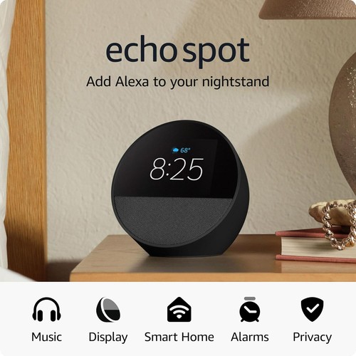Amazon Echo Spot Smart Alarm Clock – Alexa – Black – New Sealed Box | eBay