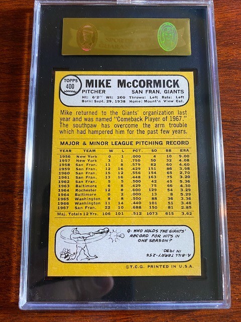 1968 Topps - Yellow Team Name #400 Mike McCormick for sale online | eBay
