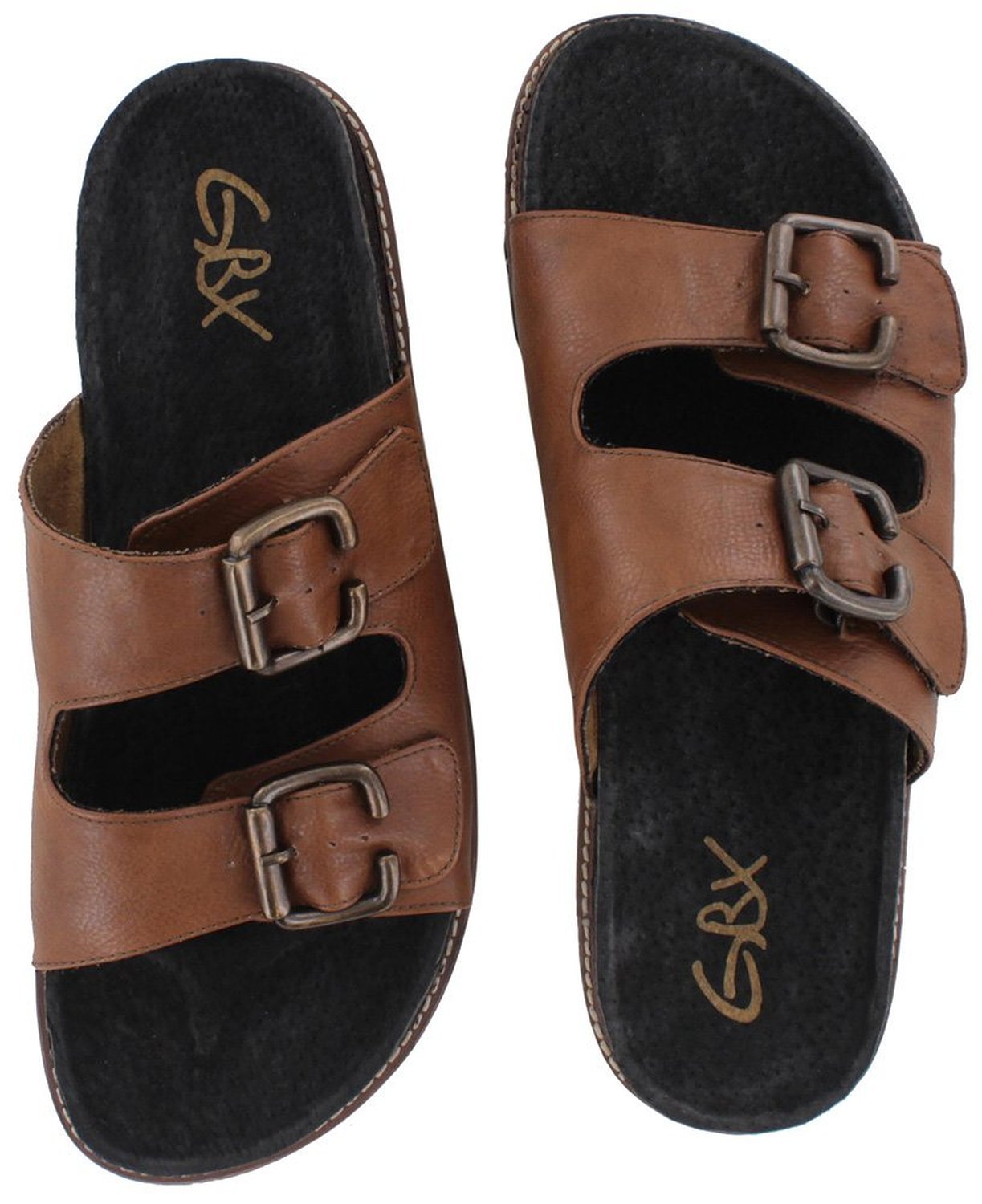 GBX Mens Standurd Slides Buckle Strap Fashion Sandals Black Lt. Brown ...