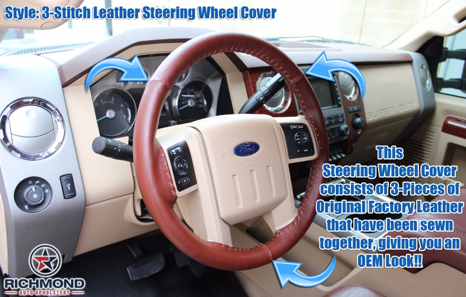 2008 2009 Ford F250 F350 King Ranch-Leather Steering Wheel Cover -3 ...