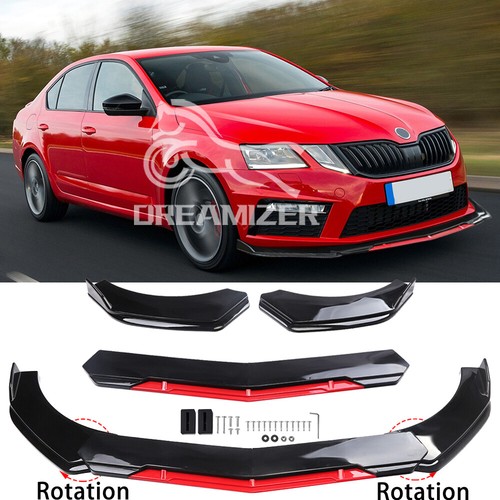 Gloss Black Red Front Bumper Lip Spoiler Splitter For Skoda Octavia VRS ...