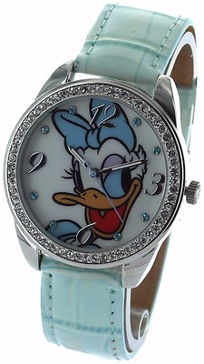 Disney Daisy Duck Watch Genuine Leather Light Green Strap With Stone ...