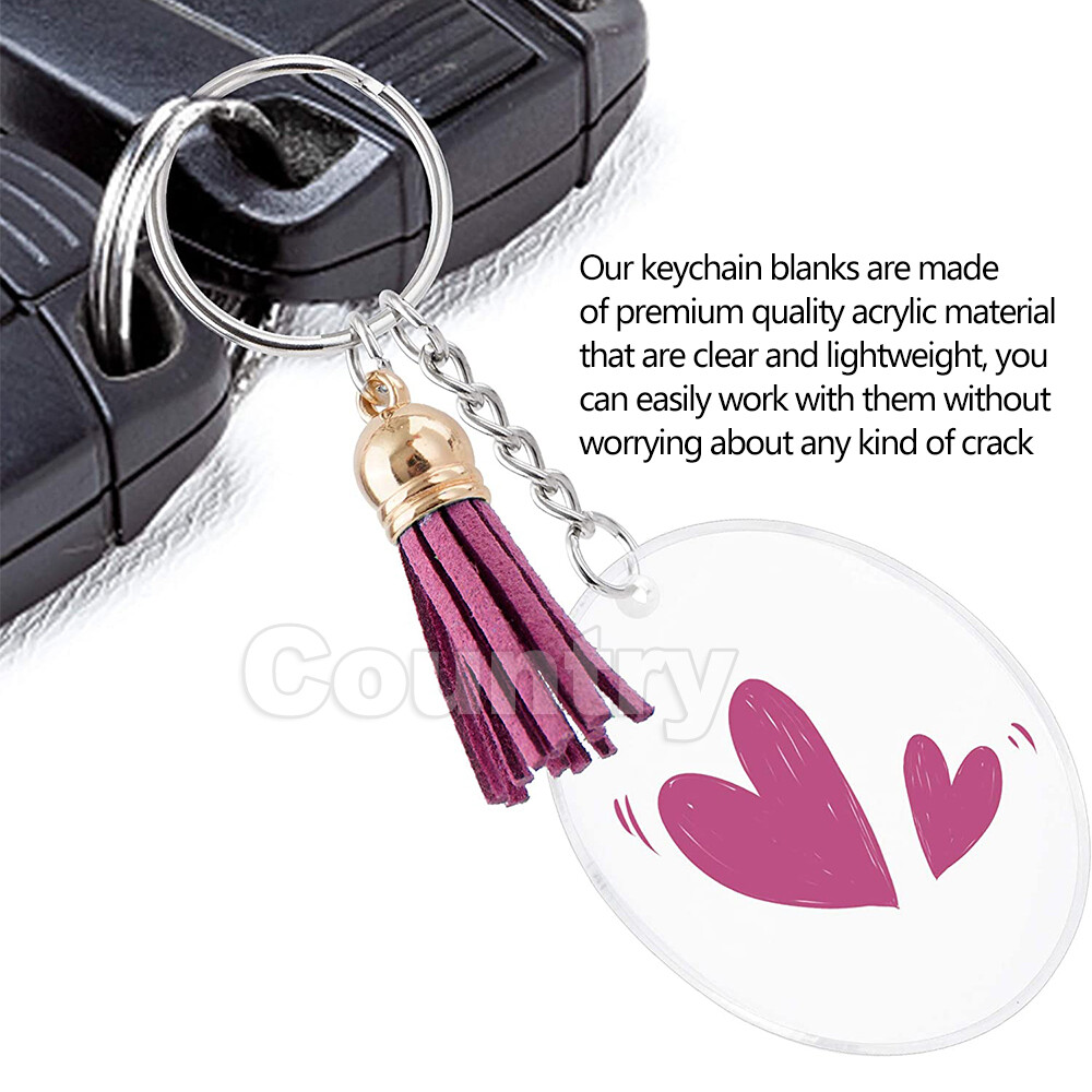 200X Keyring Bulk Acrylic Discs Keychain Blanks Tassel Pendants DIY ...