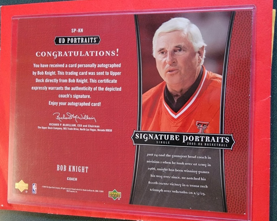 BOBBY BOB KNIGHT AUTOGRAPH AUTO CERTIFIED 8X10 CARD COACH IU HOOSIERS ...