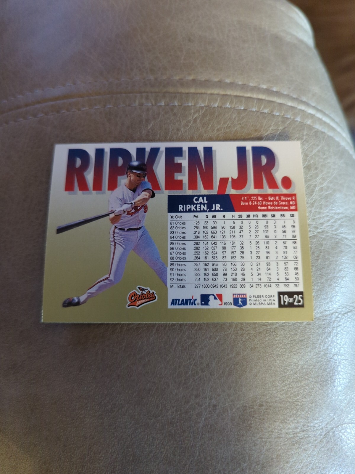 CAL RIPKEN JR. 1993 FLEER ATLANTIC COLLECTOR'S EDITION # 19 - HALL OF ...