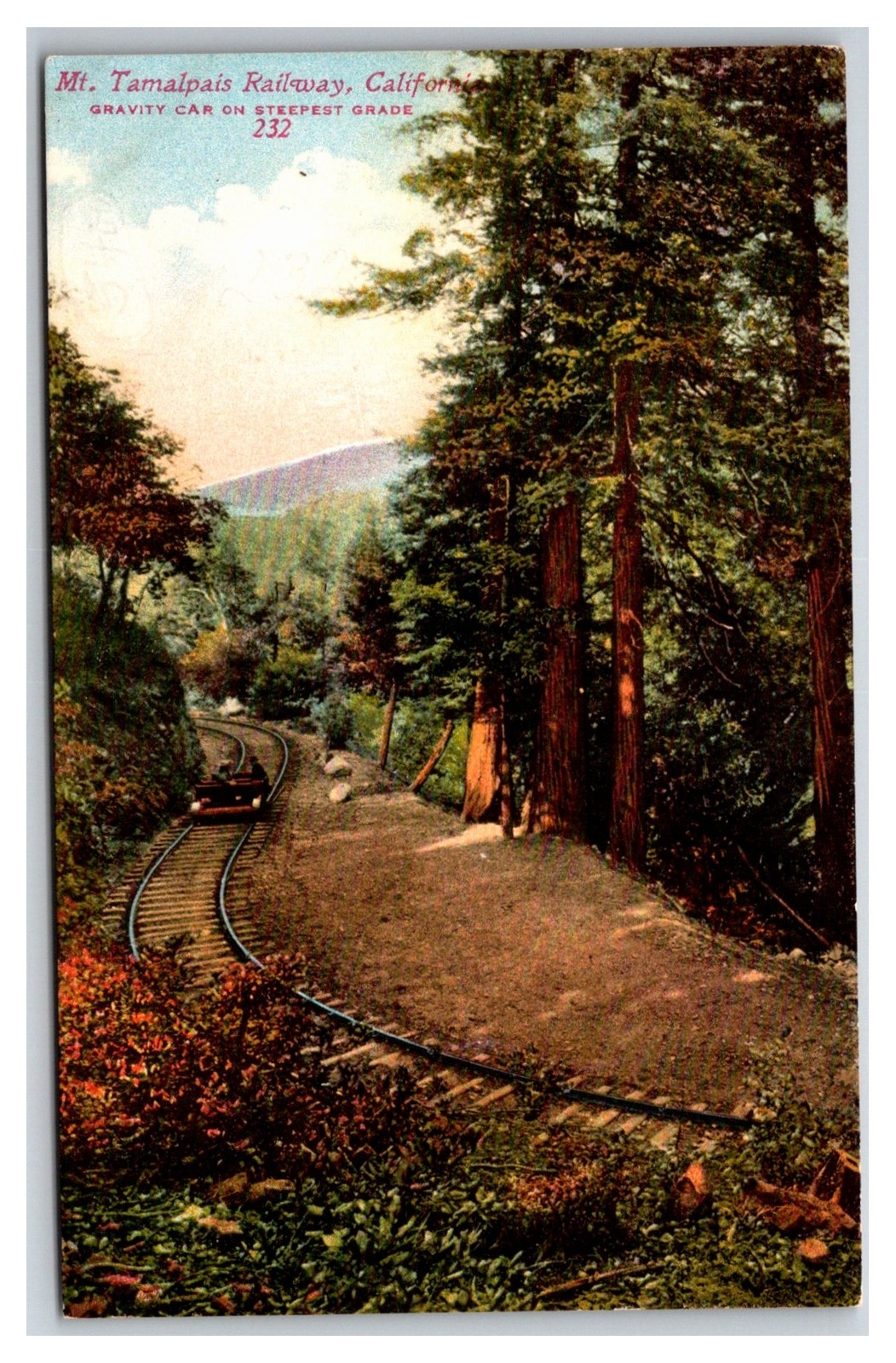 c1910 Gravity Car on Steepest Grade Mt. Tamalpais Railway railroad ...