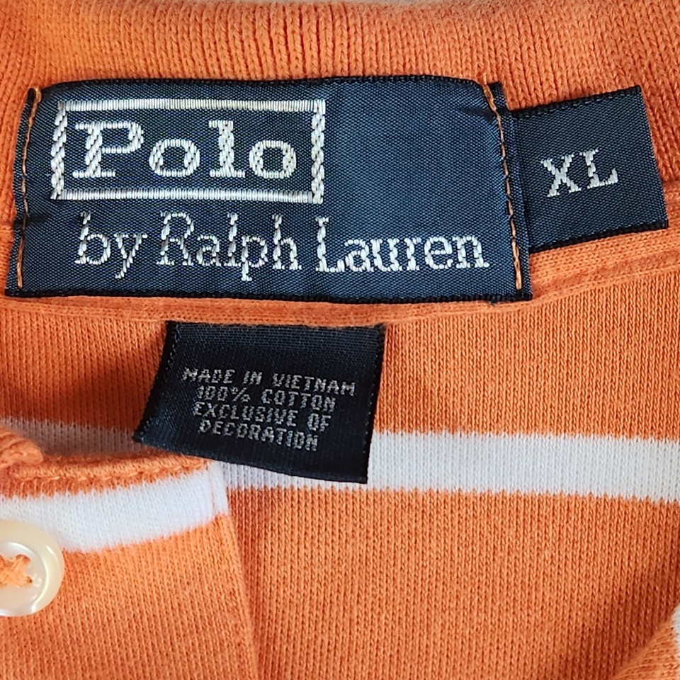 Ralph Lauren Polo Shirt Mens XL Orange White Striped Green Pony Logo | eBay