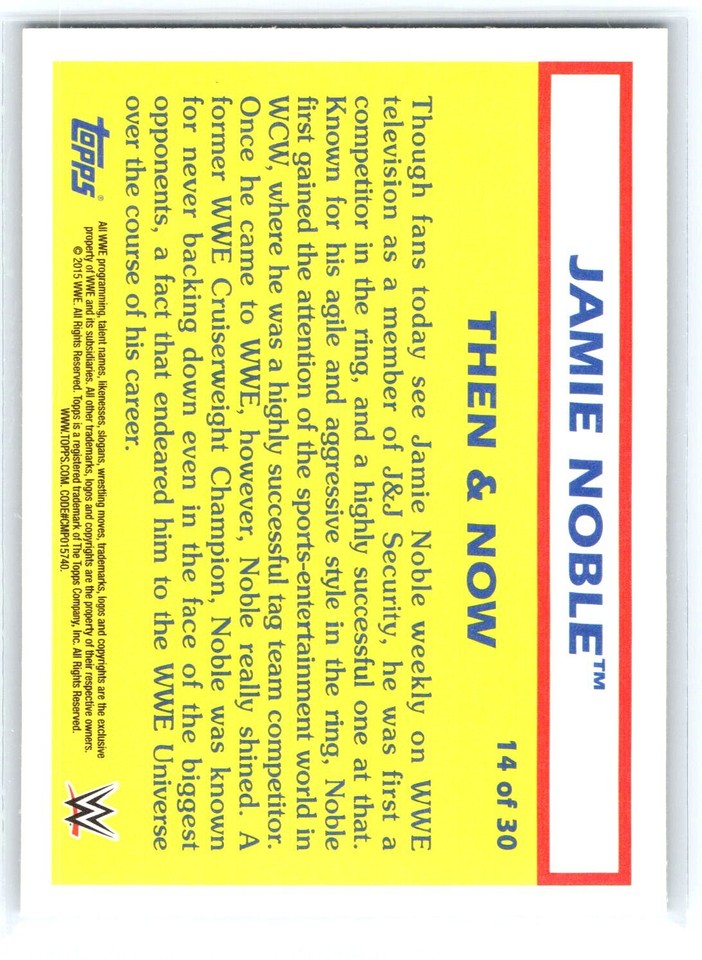 Jamie Noble 2015 Topps WWE Heritage #14 Then & Now | eBay