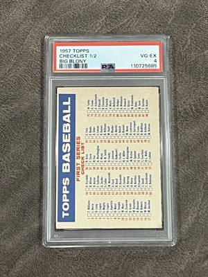 1957 Topps Checklist 1/2 Big Blony PSA 4 VG-EX Mantle Mays Aaron ...