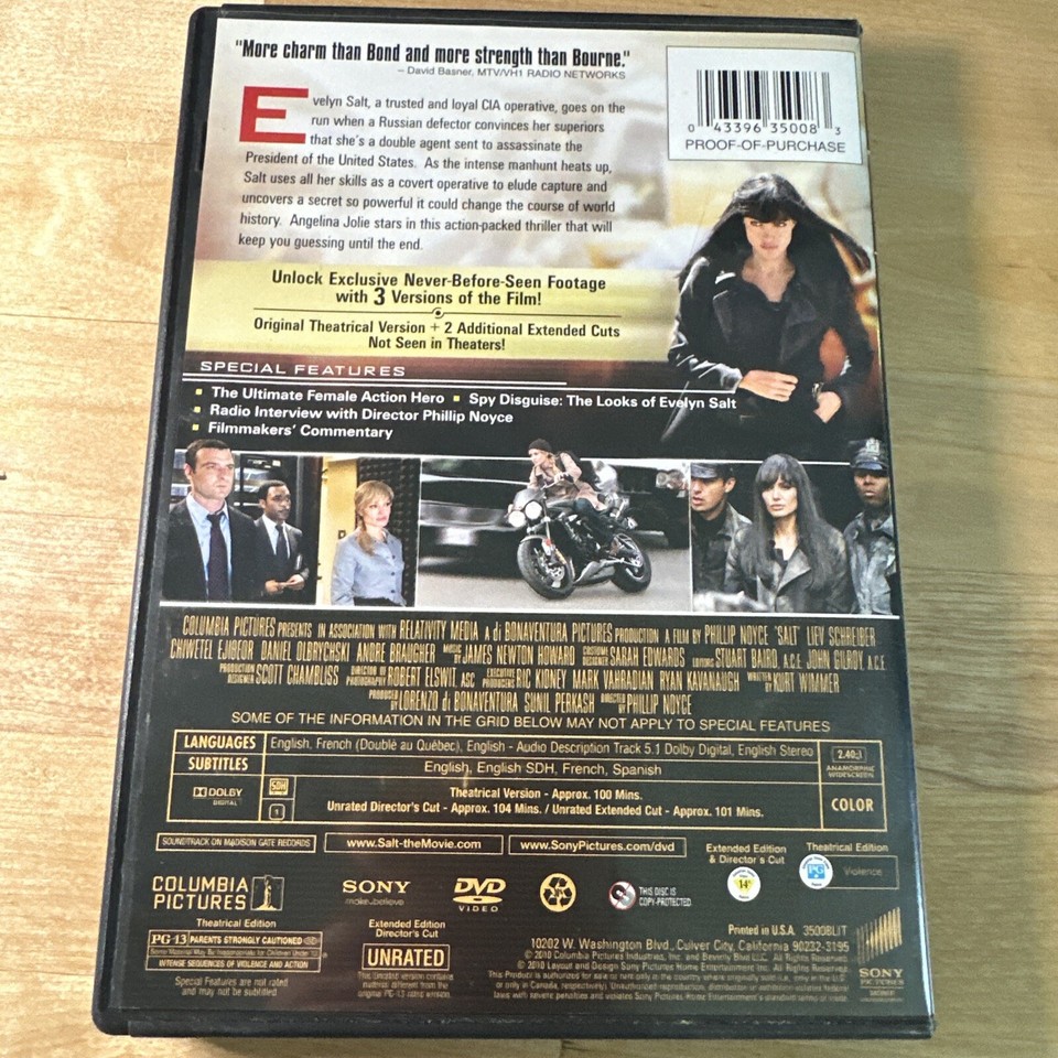 Salt (DVD, 2010) Special Unrated Edition Angelina Jolie Like New ...