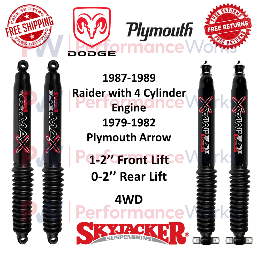Skyjacker Black MAX Shock Set 1-2" Front 0" Rear For Dodge Raider ...