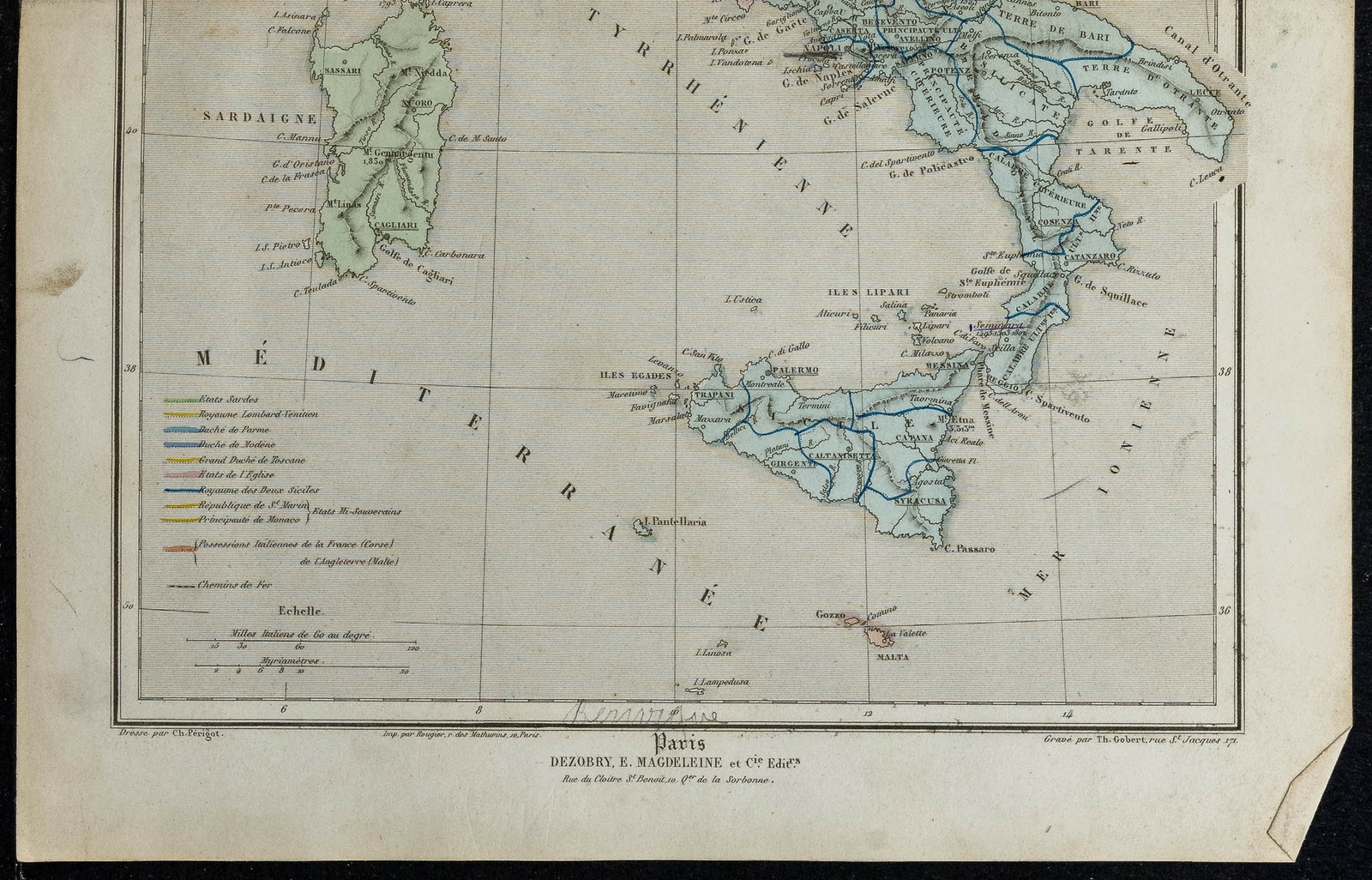 1857 - Map Physical And Political . Made IN Italy - Per Périgot ...
