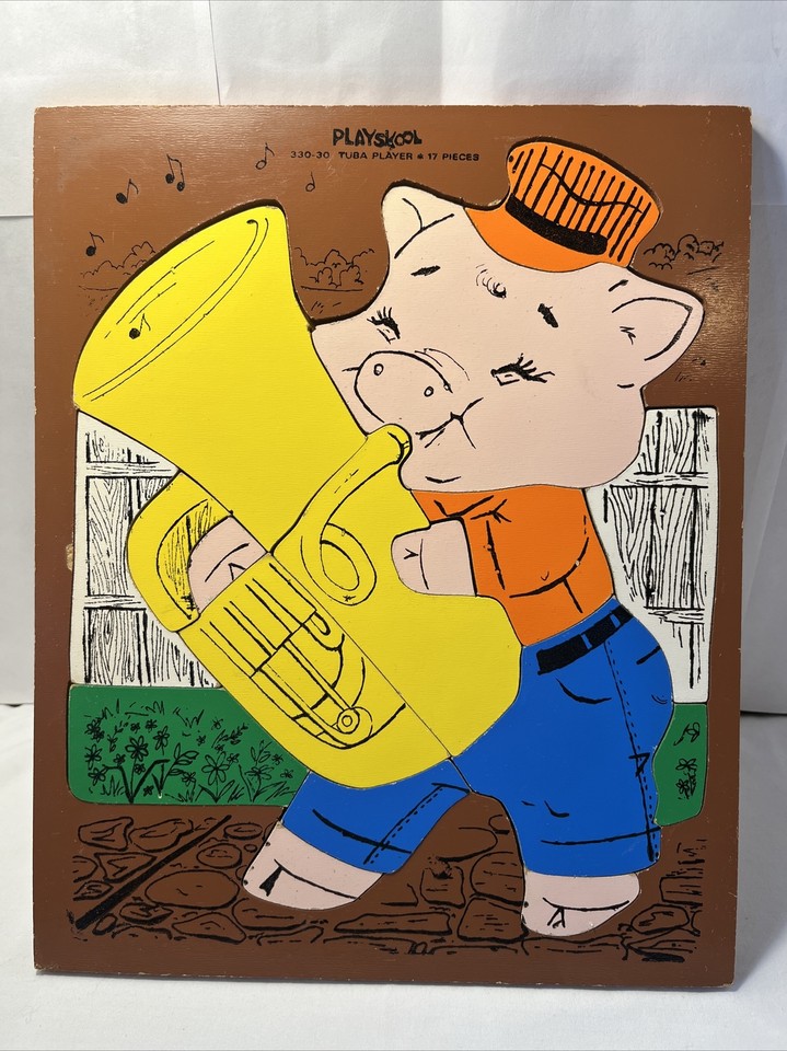 Vintage Playskool Wooden Puzzle Pig Tuba Player 330-30 17 Pieces ...