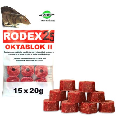 Rodex 25 Rodent Killer Block Bait Kills Mice + Rats 15x20g Red Block 🐀 ...