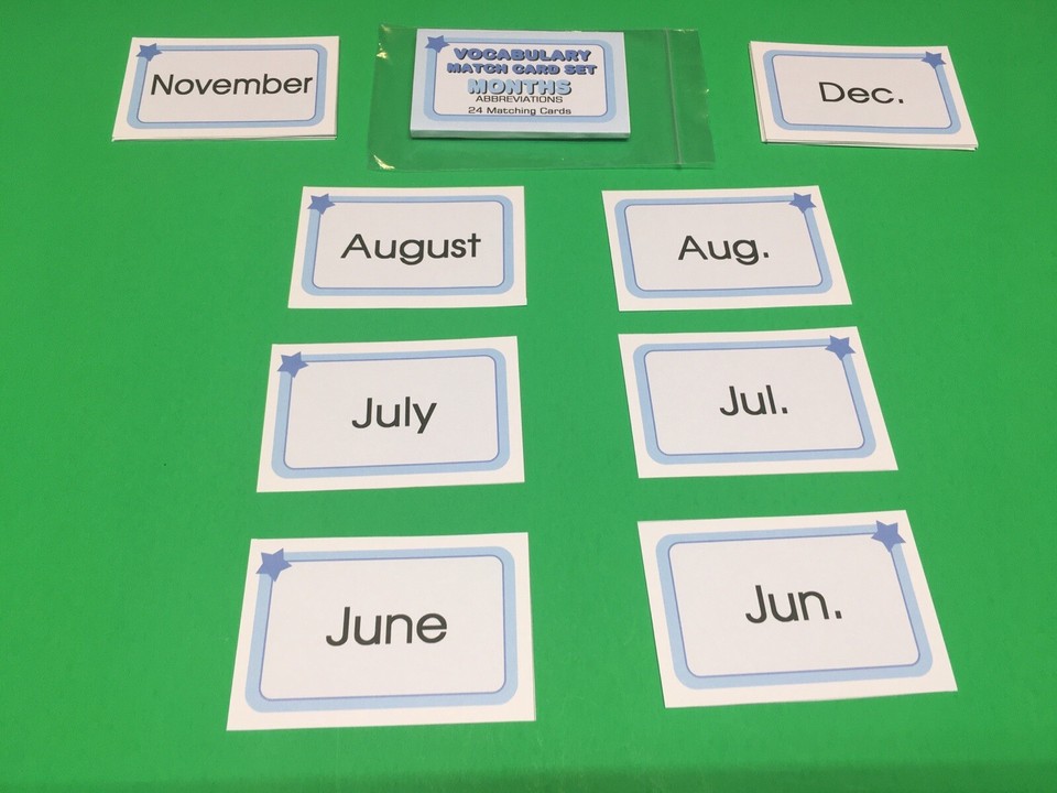 Months - Abbreviation - Learning Flash Cards For Kids - Educational | eBay
