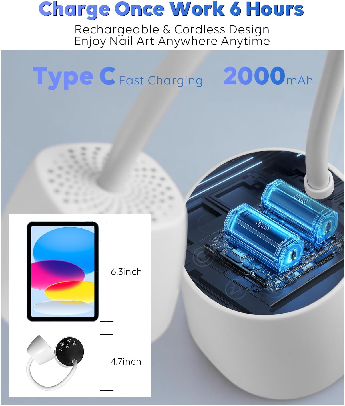 UV LED Nail Lamp - Gooseneck UV Light for Gel Nails Cordless USB 27W ...