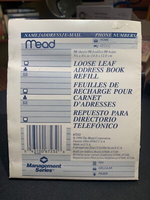 Mead Loose Leaf Address Book Refill 5 3/4 x 4 3/4, 50 sheets, sealed ...