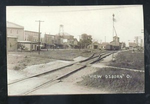 REAL PHOTO OSBORN OHIO DOWNTOWN STREET SCENE RAILROAD DEPOT POSTCARD ...