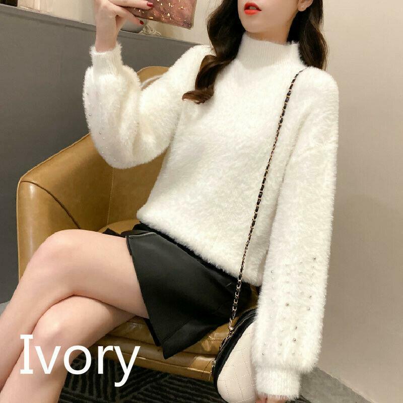 Girls Faux Mohair Fur Sweater Fluffy Jumper Pullover Top Turtleneck ...