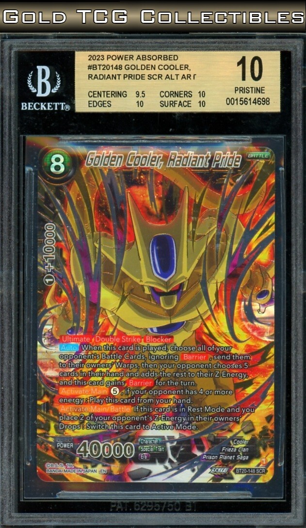 BGS 10 ⭐️ DBS Golden Cooler Radiant Pride BT20-148 Alt Art SCR Dragon ...