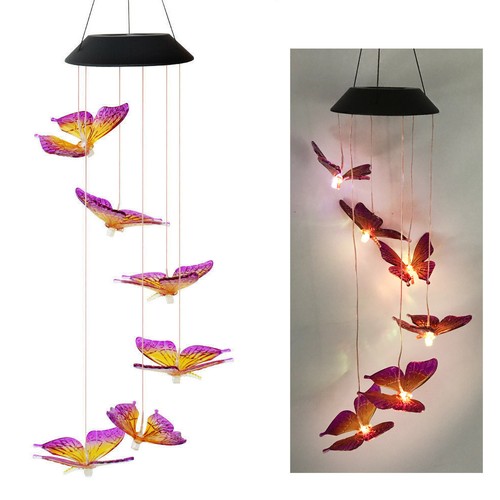 Solar Butterfly Wind Chime Light – Pink/Yellow LED Decorative Lamp for ...