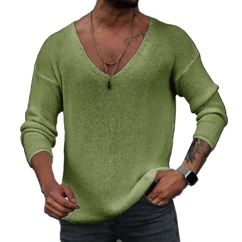 Long Sleeve V-Neck Sweater Men Knitted Pullover Jumper Polyester Casual ...