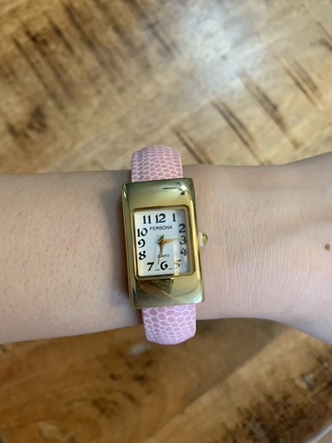 NEW Persona Women's Pink Color Leather Band Fashion Bangle Watch Gold ...