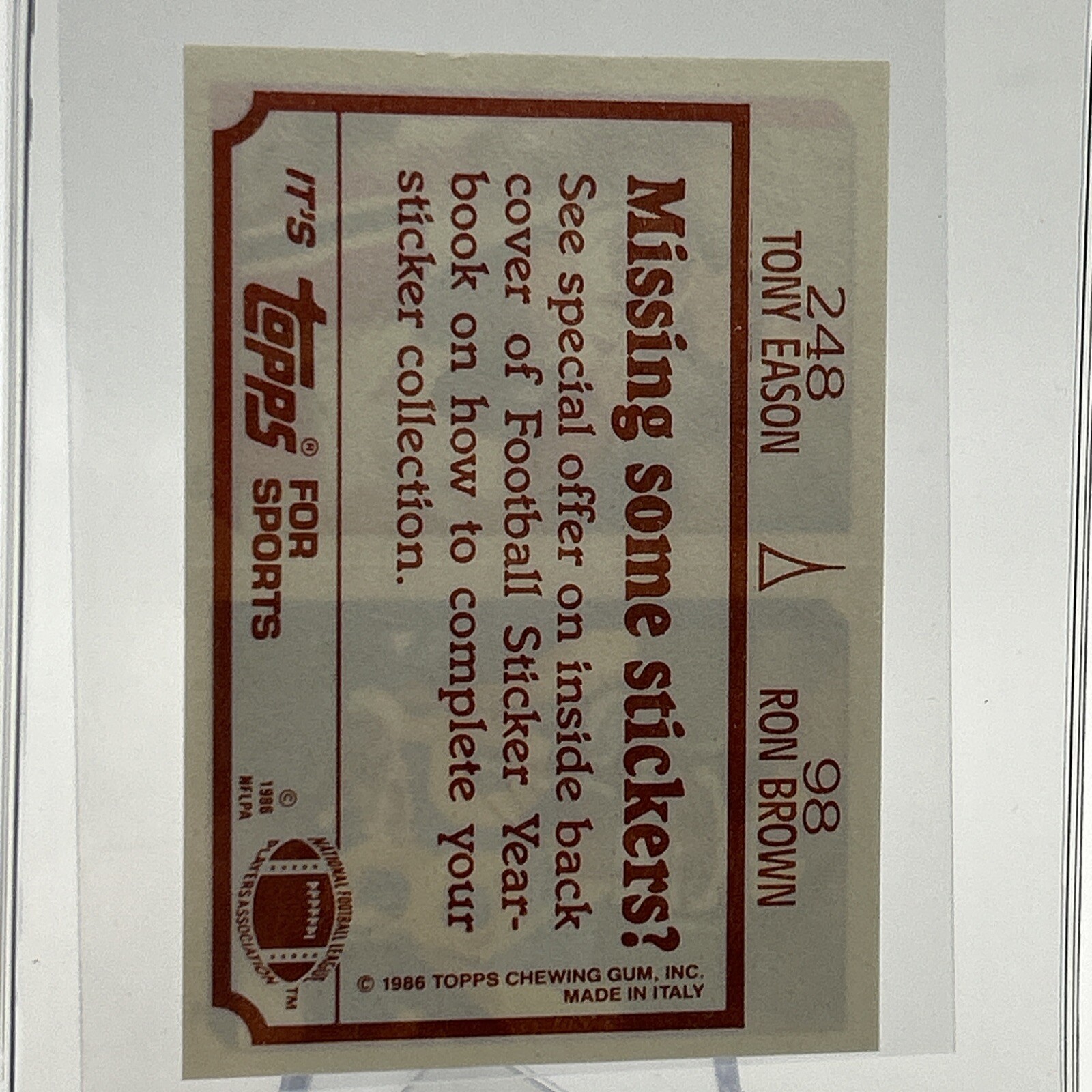 1986 Topps Ron Brown/Tony Eason Sticker Card #98/248 NM-MT FREE ...