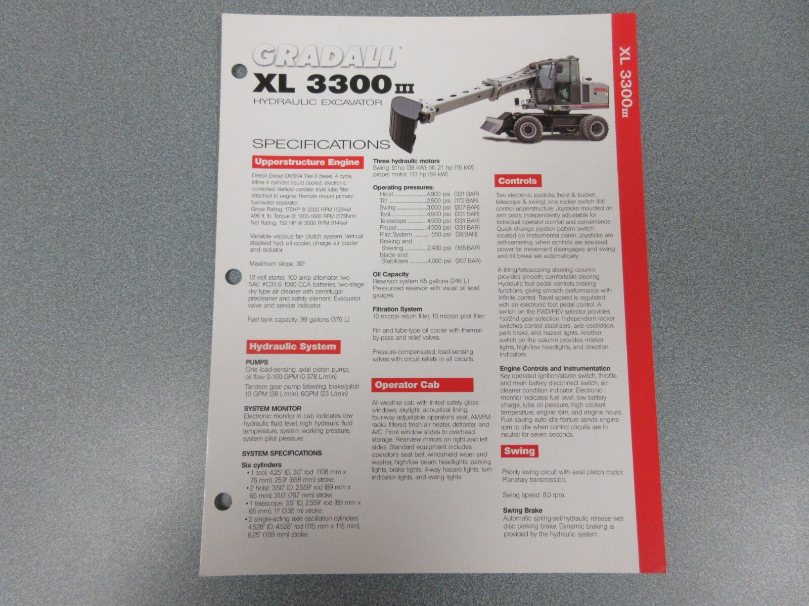 Gradall XL 3300-3 Excavator 4 Page Brochure | eBay