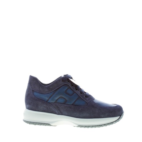 HOGAN men shoes Interactive blue suede and fabric sneaker ...