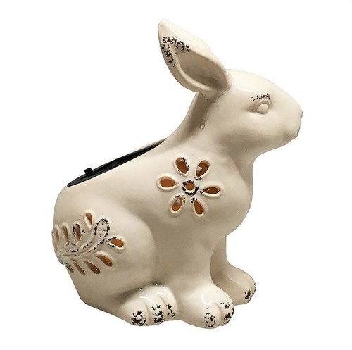 Rustic Stoneware Outdoor Solar LED Bunny Table Accent Decor | eBay